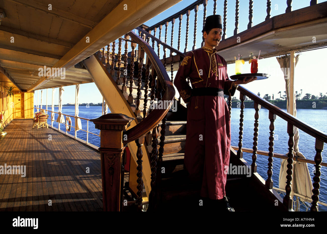 Egypt, Nubia, cruise aboard the Steam Ship Sudan, barman Stock Photo ...