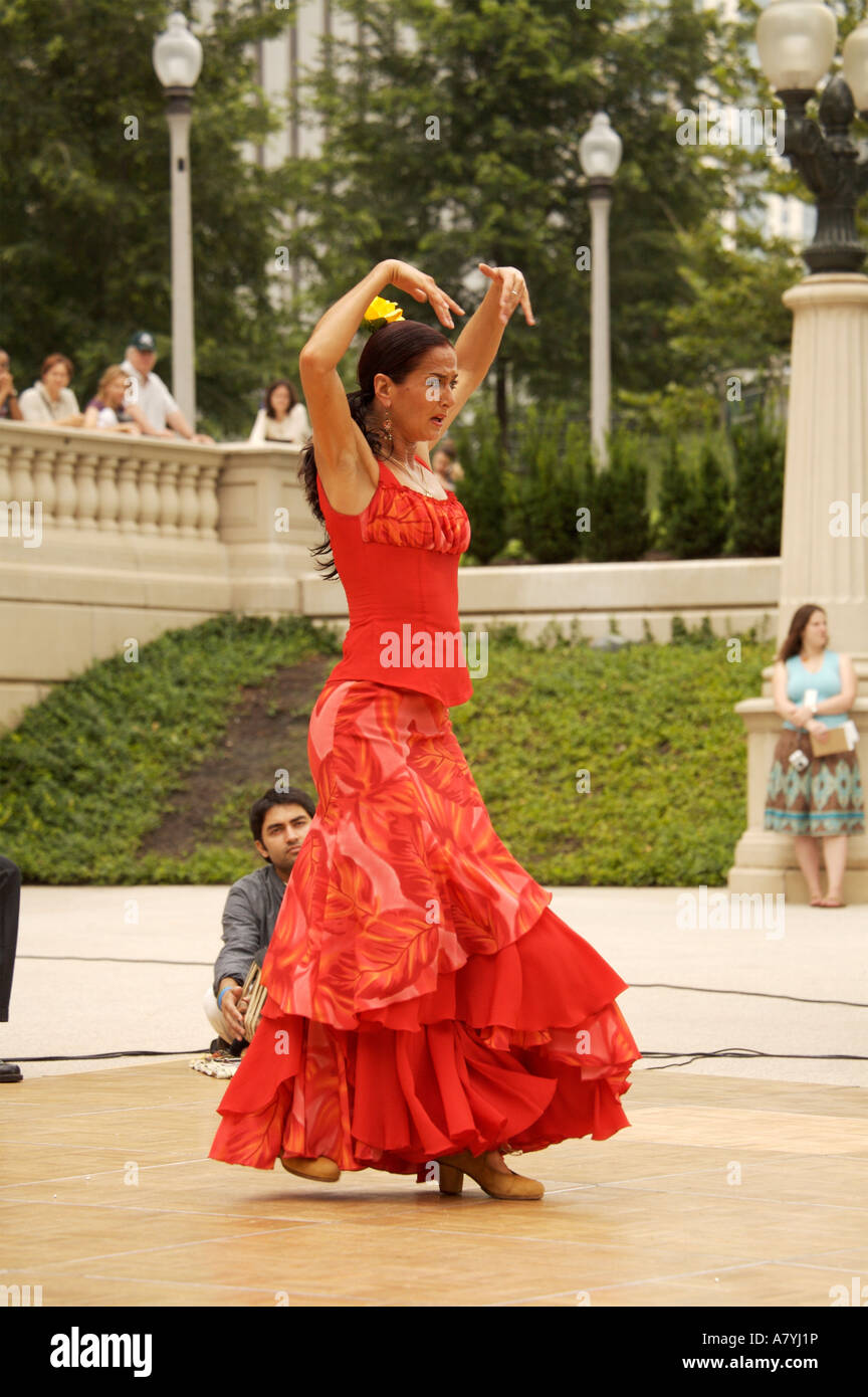 Woman demonstrating Flamenco dancing Millennium Park Chicago Illinois ...