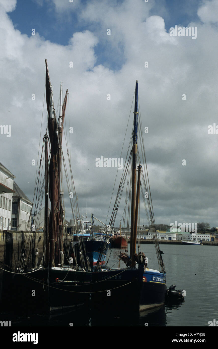 Old gaff cutters or tunny boats at Concarneau Brittany France Stock ...