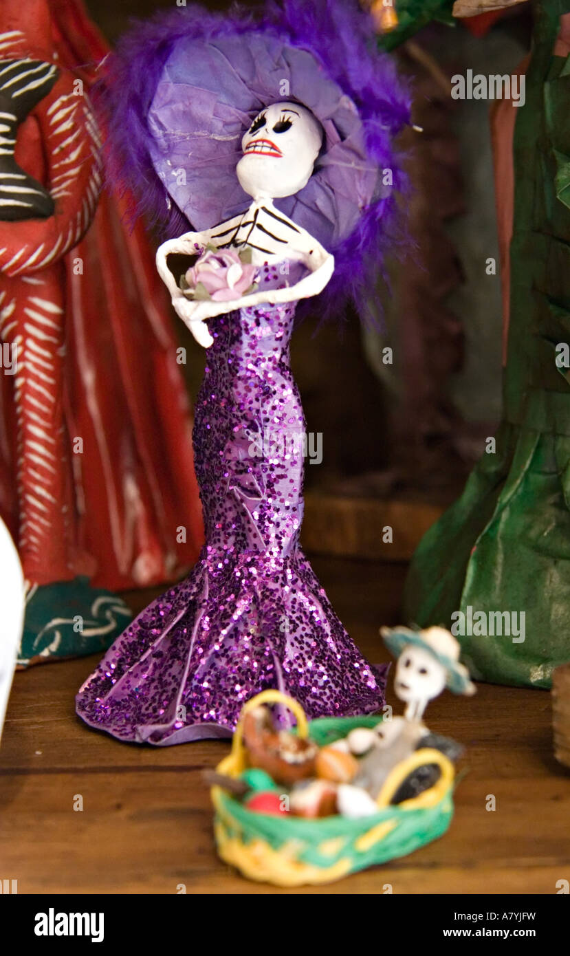 North America, Mexico, Mazatlan. Day of the Dead items for sale in a ...