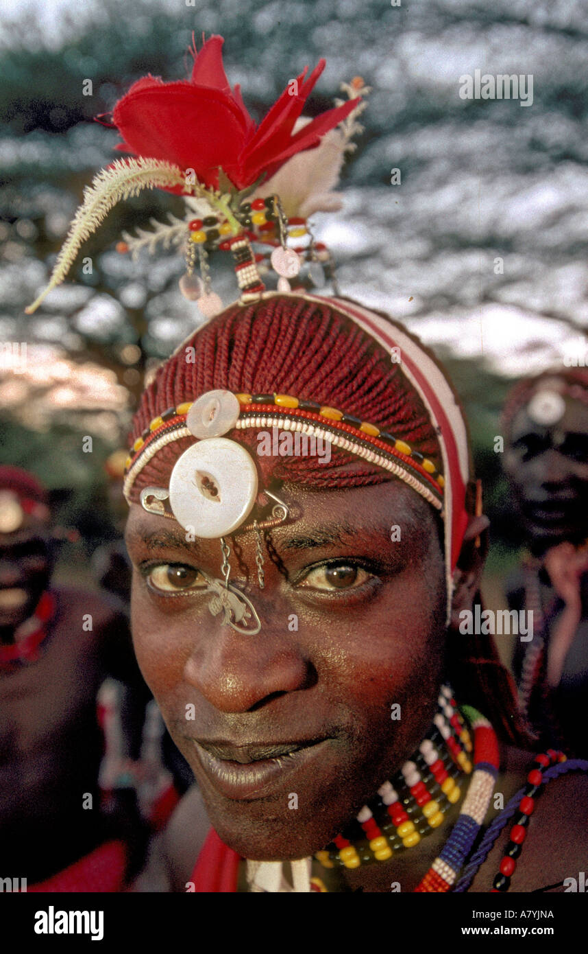 Kenya, Laikipia Masai traditional village near Il Ngwezi, portrait of a ...