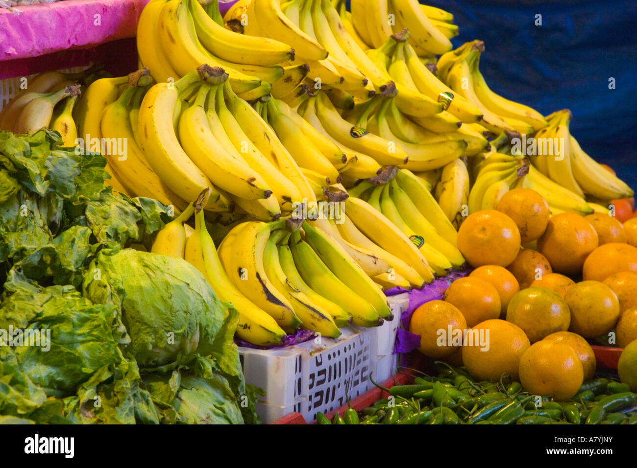 North America, Mexico, Guanajuato. Produce for sale at Mercado Hidalgo ...