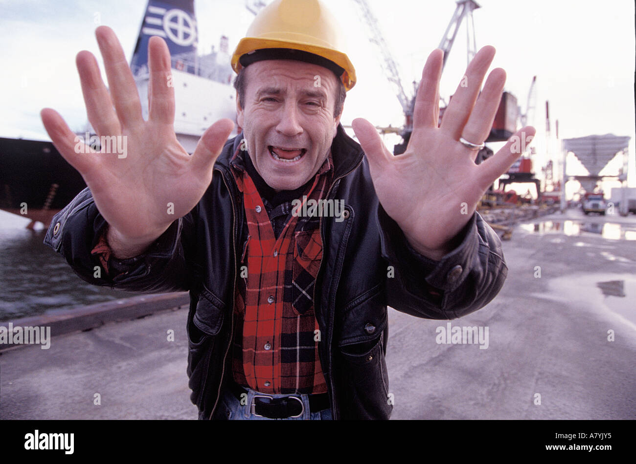 Animated EMotional Dock Worker Stock Photo - Alamy