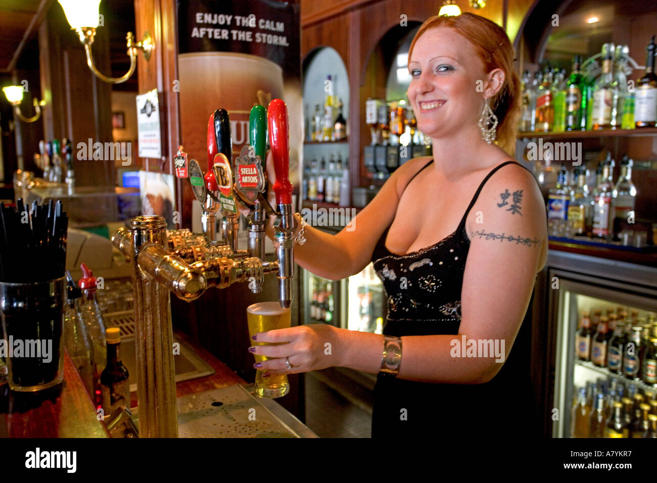 Australia, Northern Territory, Louise Ross, waitress. Kitty O'sheas bar ...
