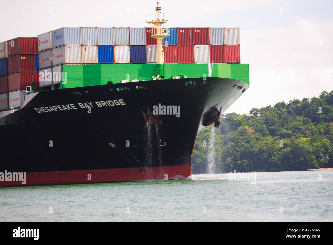 Panama, Panama Canal, container ship passing through the canal Stock ...