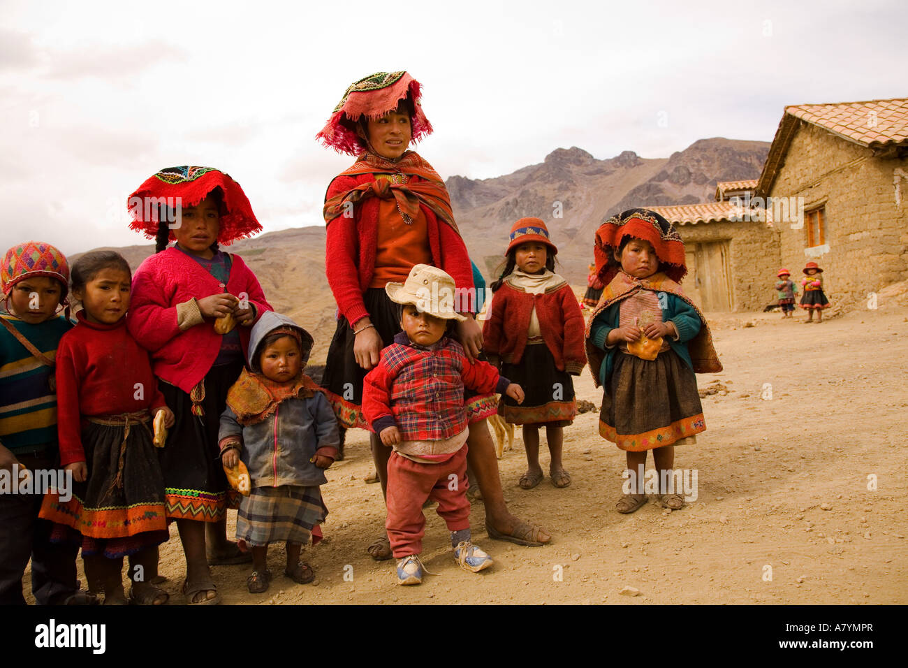 Quechua children in village, Sacred Valley, Peru Stock Photo - Alamy