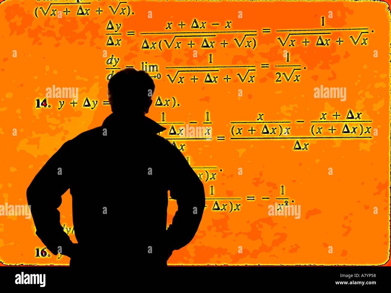 silhouette man studying projected mathematical image Stock Photo - Alamy