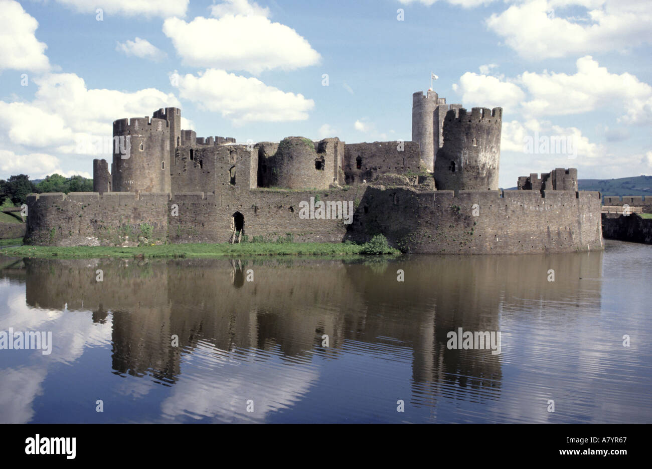 Caerphilly Castle Welsh historical medieval fortification with ...