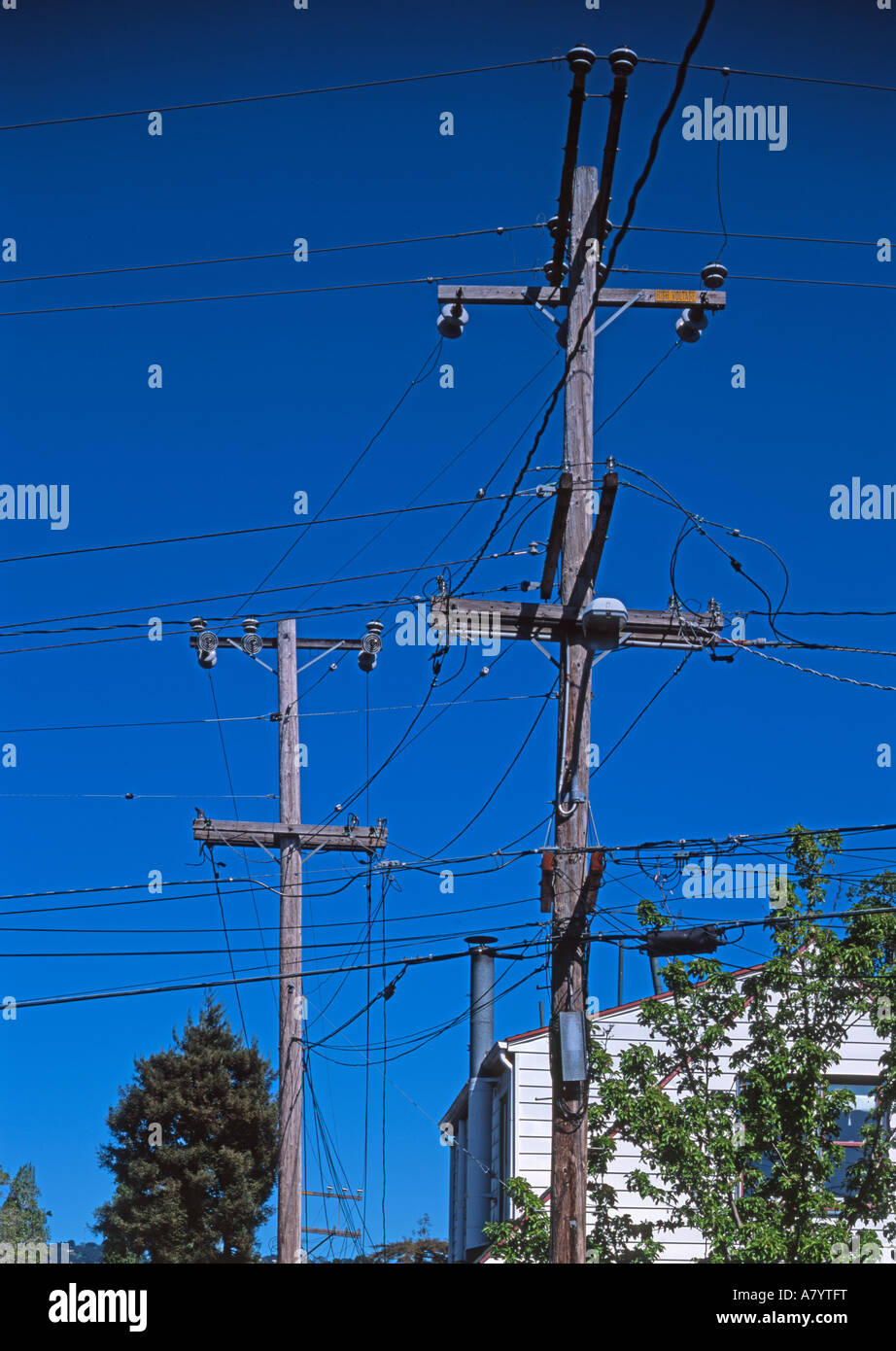 Telephone and Electricity Cables, Oakland, California, USA Stock Photo ...