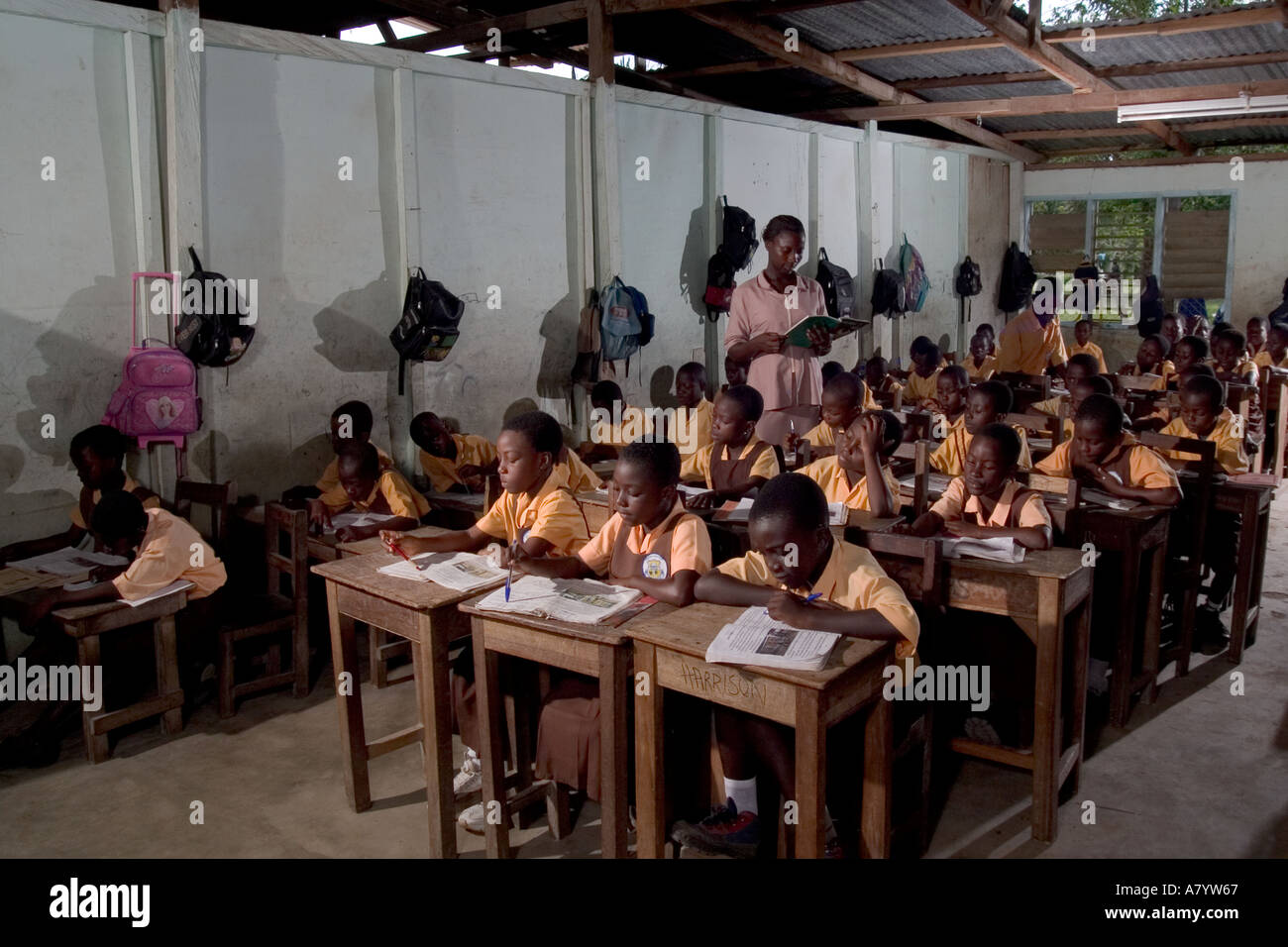 Inside classroom of mixed group of girls and boys junior school ...