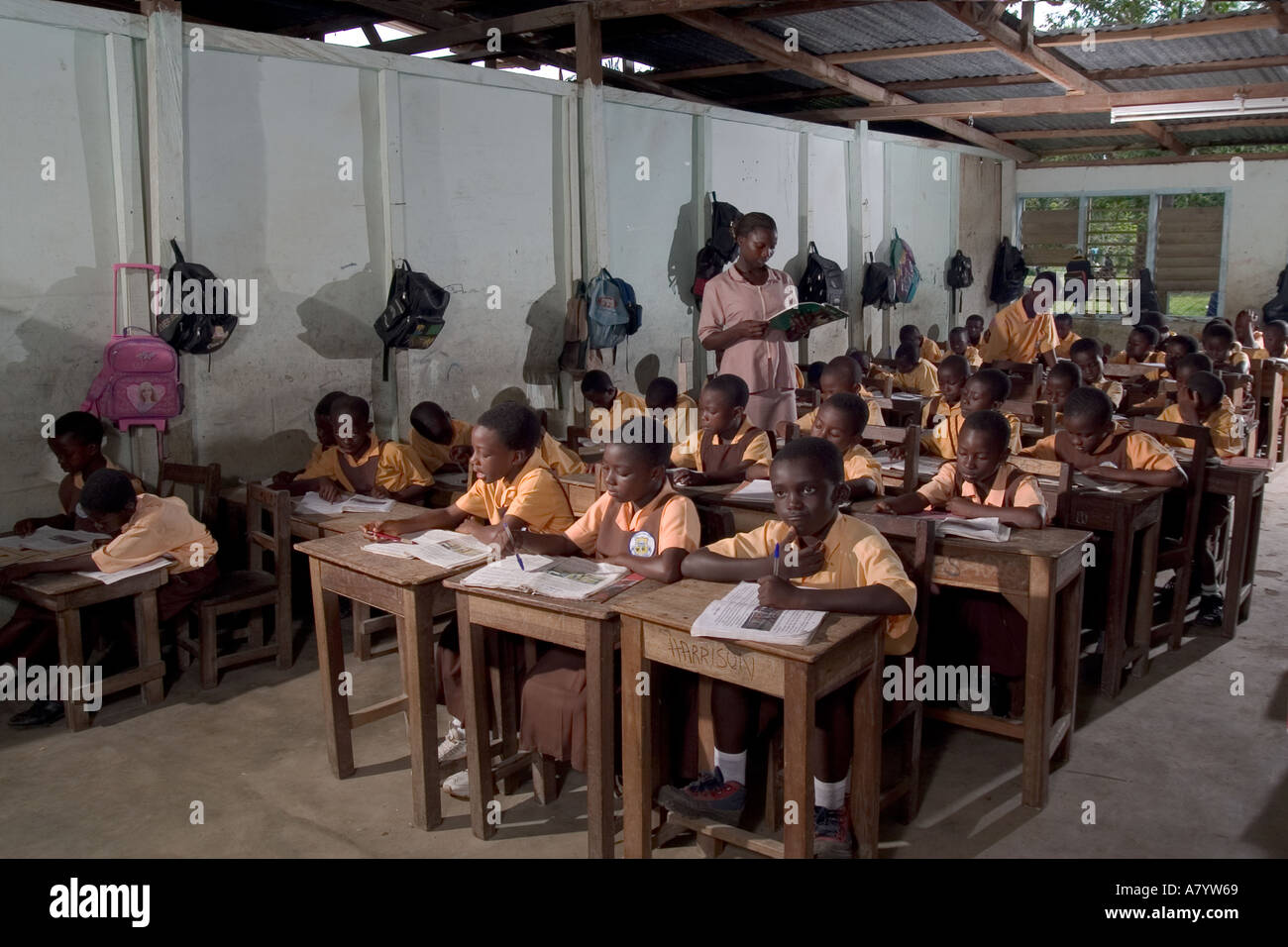 Inside classroom of mixed group of girls and boys junior school ...