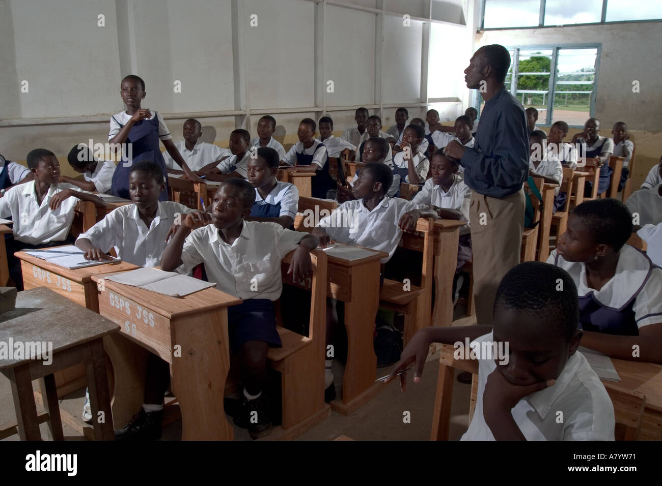 Inside classroom of mixed group of male and female senior school ...