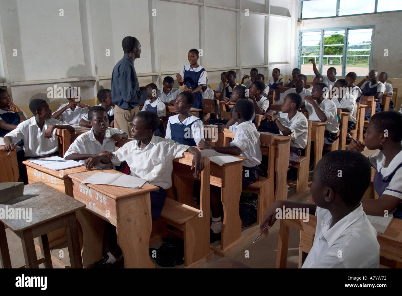 Inside classroom of mixed group of male and female senior school ...