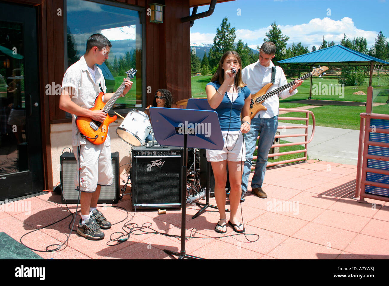 USA, California, rock and roll band performing outdoors Stock Photo - Alamy