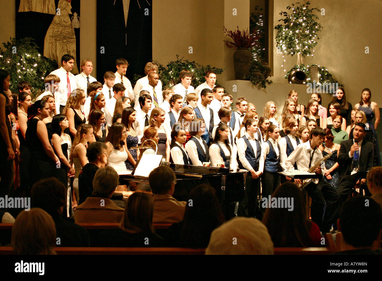 USA, California, Mixed ethnic teen choir singing in church Stock Photo ...