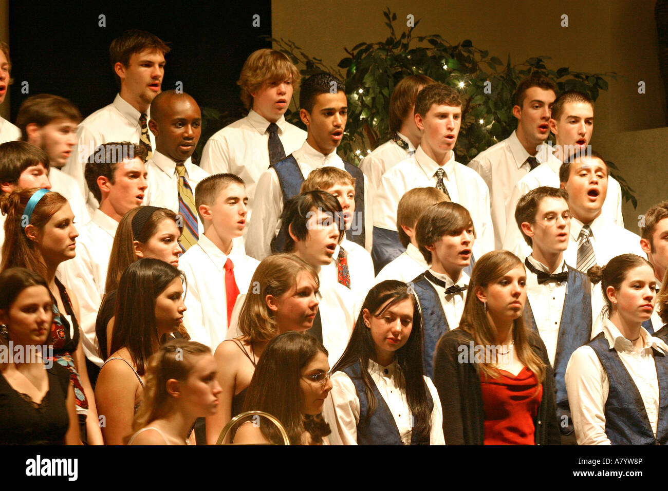 USA, California, Mixed ethnic teen choir singing in church Stock Photo ...