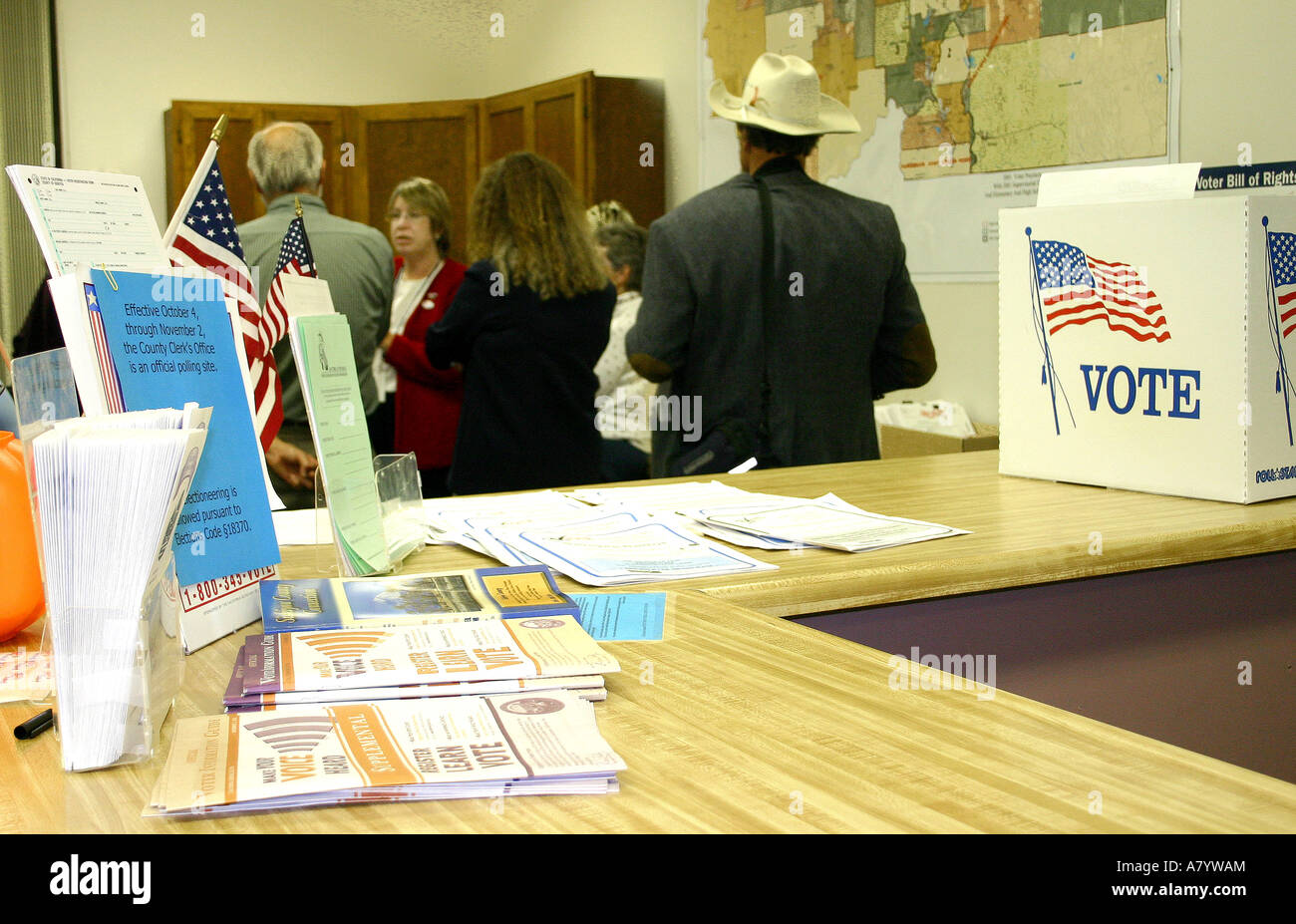 USA, California, Yreka, County clerk explains voting process Stock ...