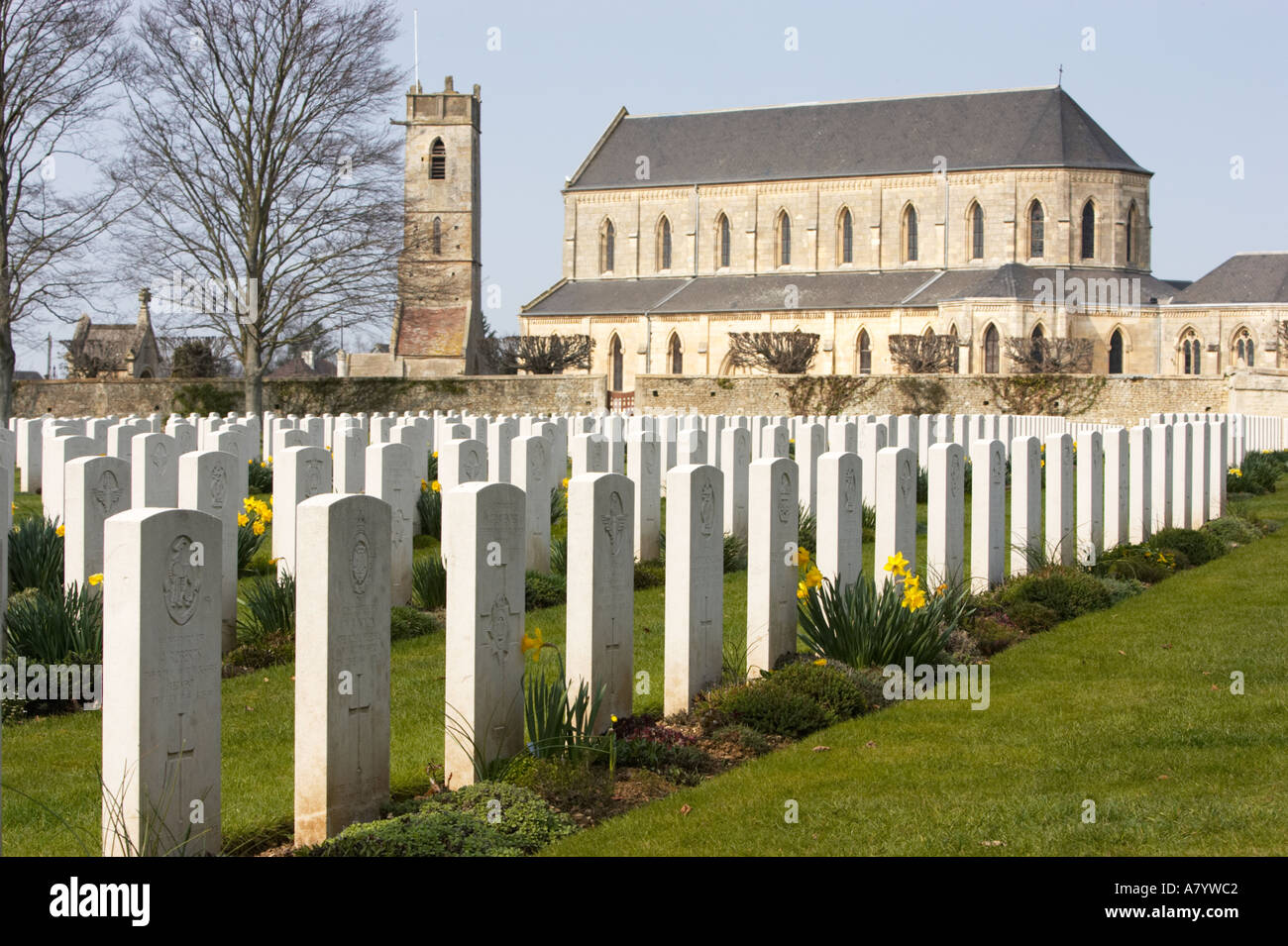 War Graves at Ranville Military Cemetery, Normandy, France showing the ...