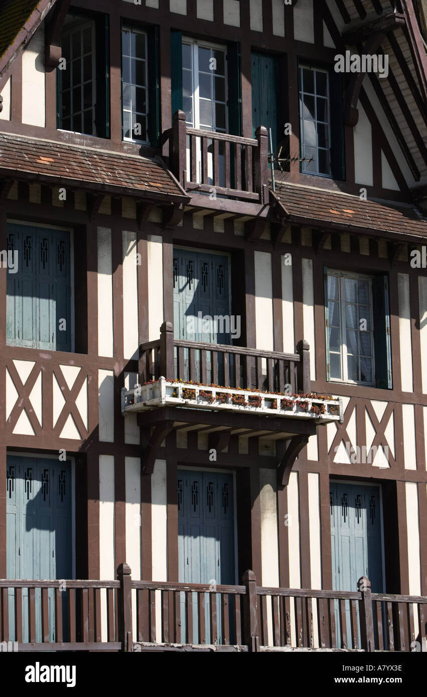 Traditional exterior of a wooden built Normandy house, Normandy France ...