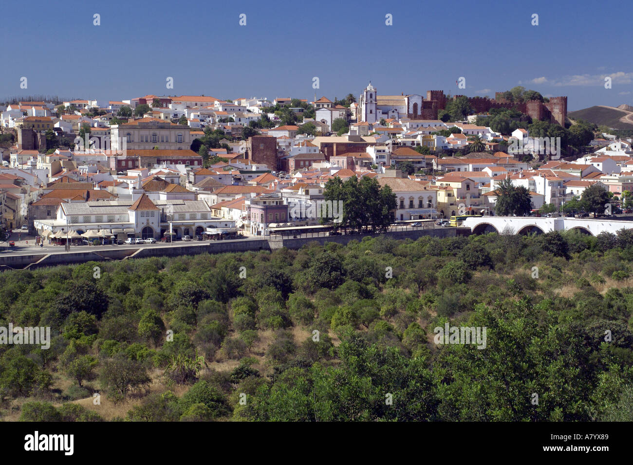Portugal, the Algarve, Silves town, castle and roman bridge Stock Photo ...