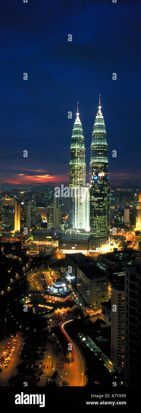 View over KLCC area of Kuala Lumpur Malaysia View shows Petronas Twin ...