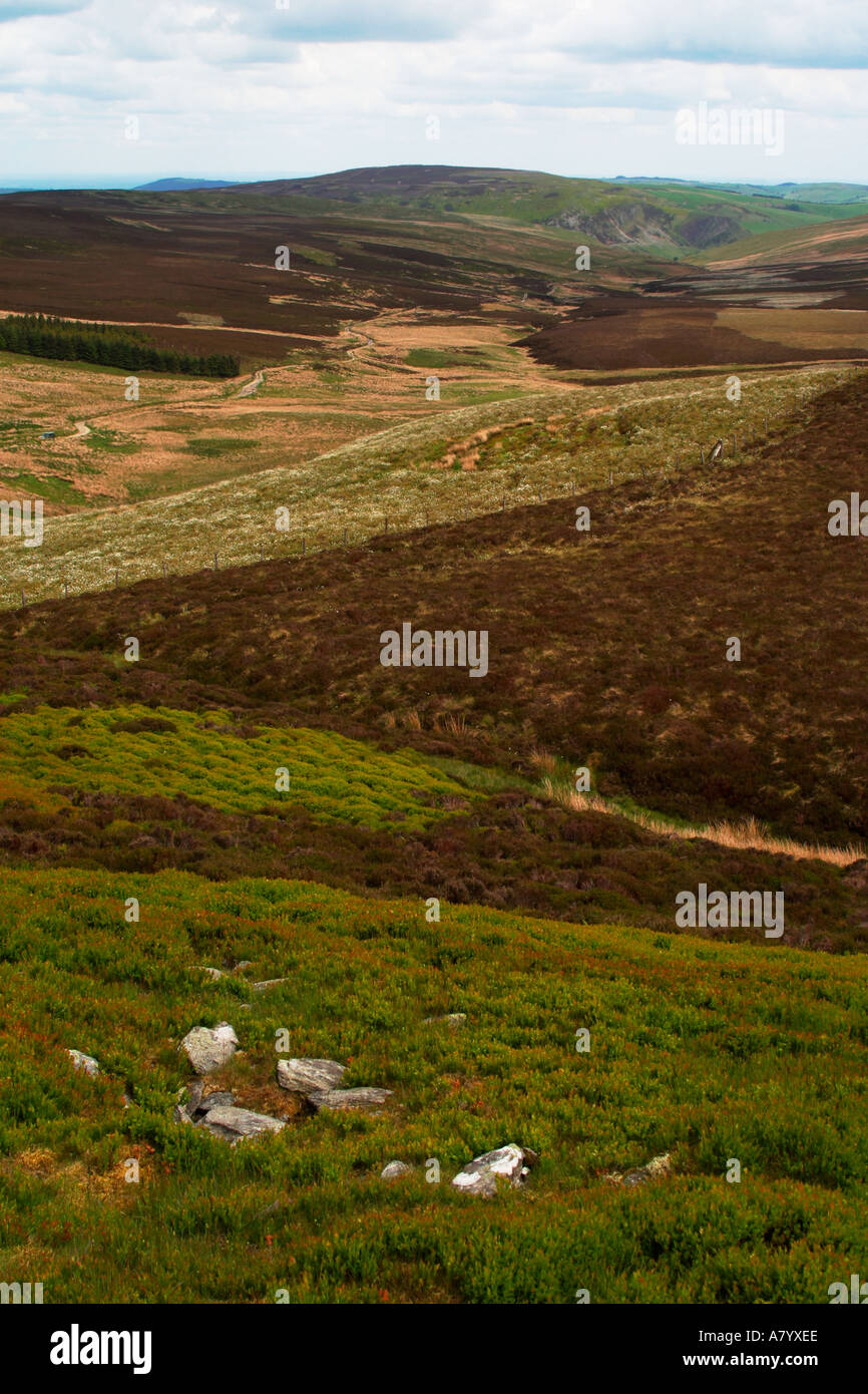 View down and across remote valley showing moorland and rural isolation ...