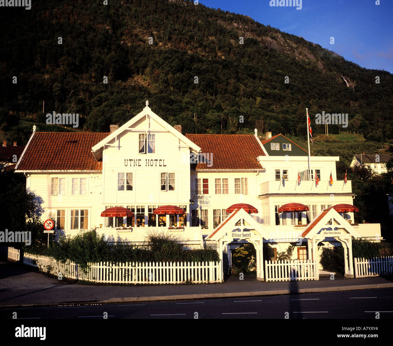 Norway, Sogn region, Hardangerfjord, Utne, Utne Hotel, wooden hotel ...