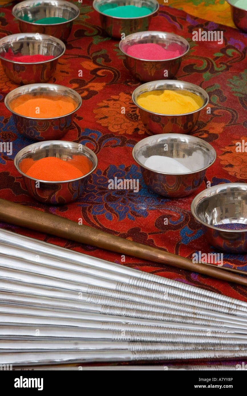 USA; Georgia; Savannah; Colored sand used by Tibetan monks for the art ...