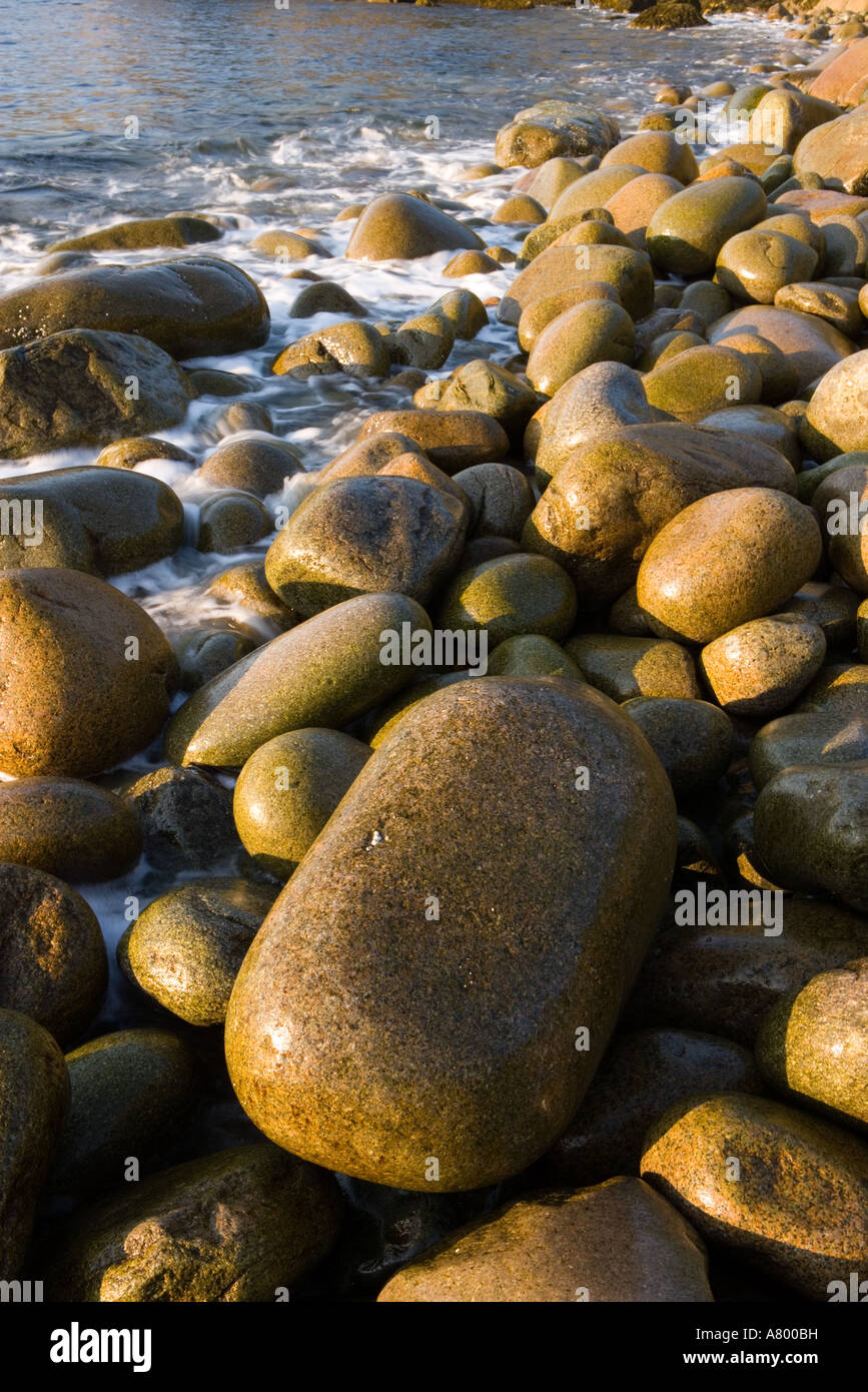 Closeup of water on the cobblestones in Monument Cove in Maine USA ...