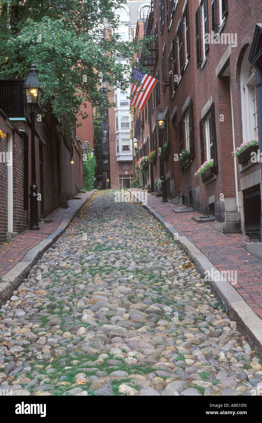 N.A., USA, Massachussetts, Boston, Beacon Hill, Cobblestone Street ...
