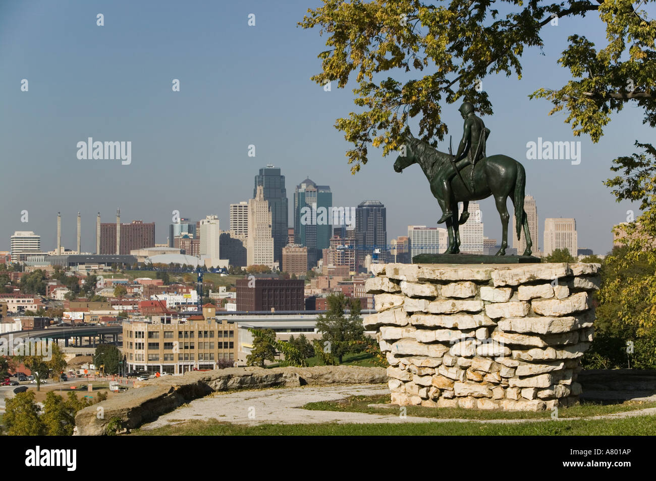 USA, Missouri, Kansas City, Penn Valley Park, statue of The Scout Stock ...