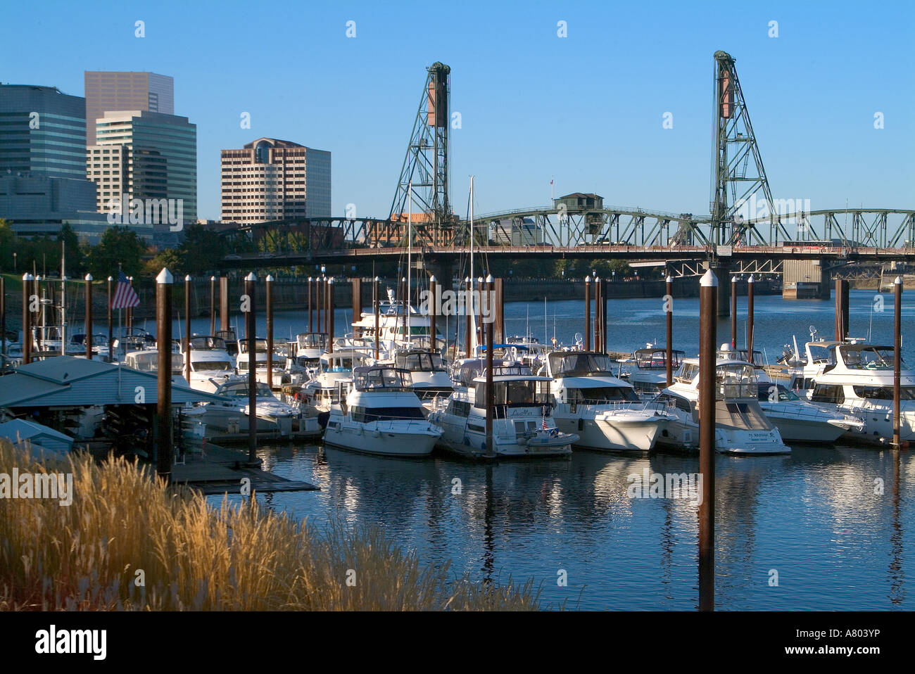 Boats wait in the docks at the marina on the Willamette River in south ...