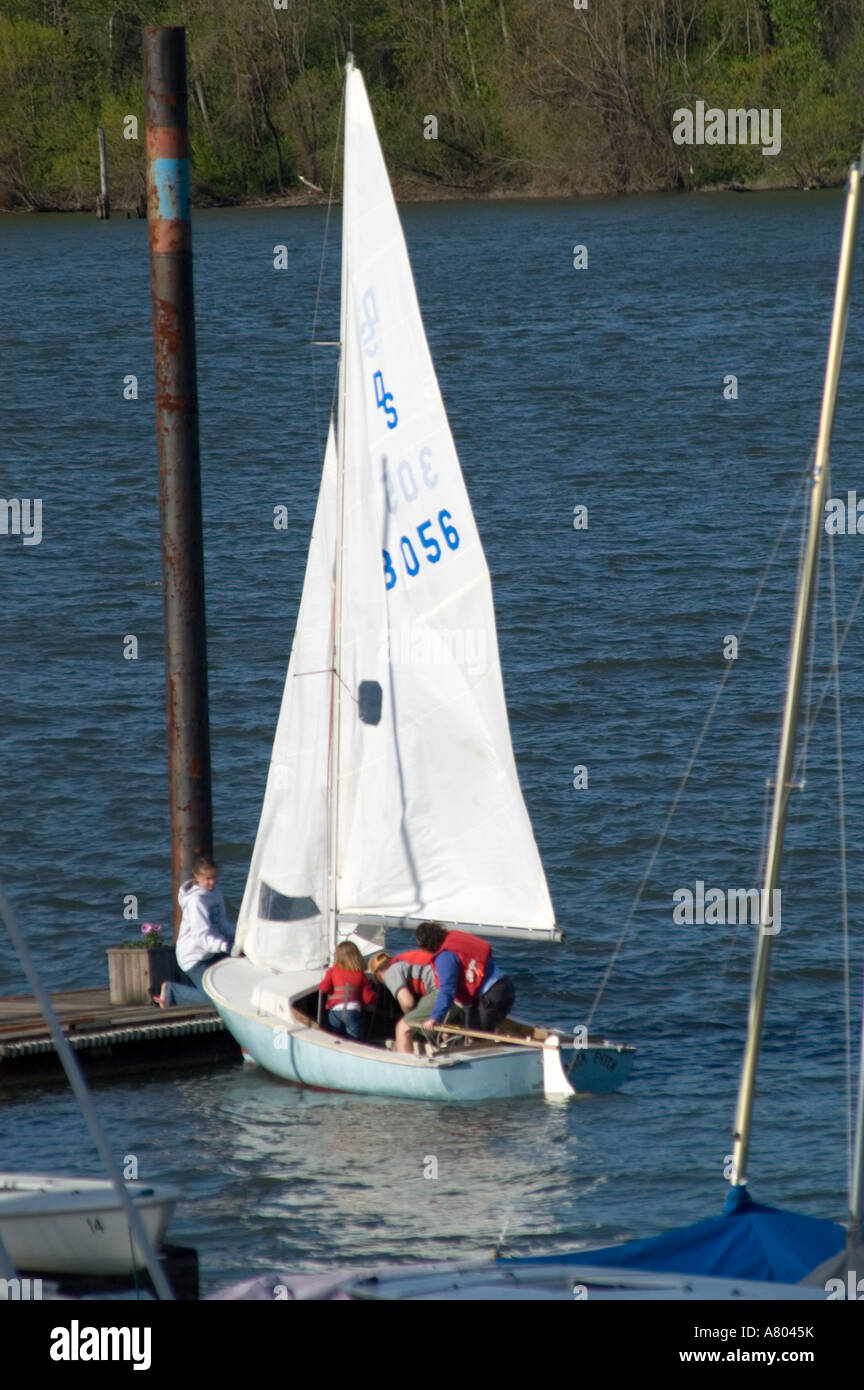 USA, Oregon, Portland, small Sailboat on Willamette River Stock Photo ...