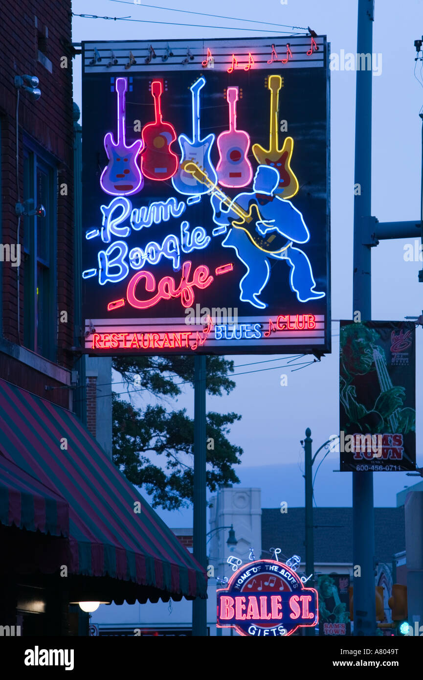 USA, Tennessee, Memphis, Beale Street Entertainment Area Neon Signs ...