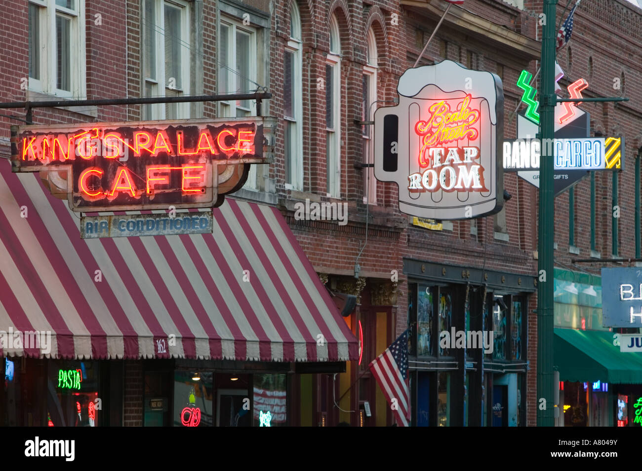 USA, Tennessee, Memphis, Beale Street Entertainment Area Neon Signs ...