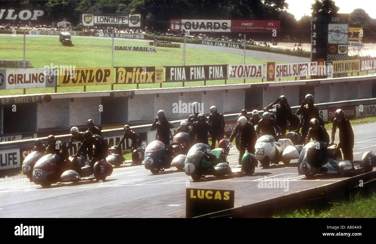 Classic Motorcycle sidecar racing at Brands Hatch Kent UK circa 1965 ...