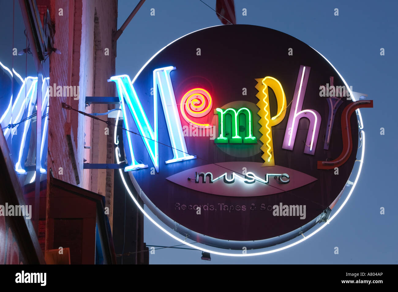 USA, Tennessee, Memphis, Beale Street Entertainment Area, Neon Memphis ...