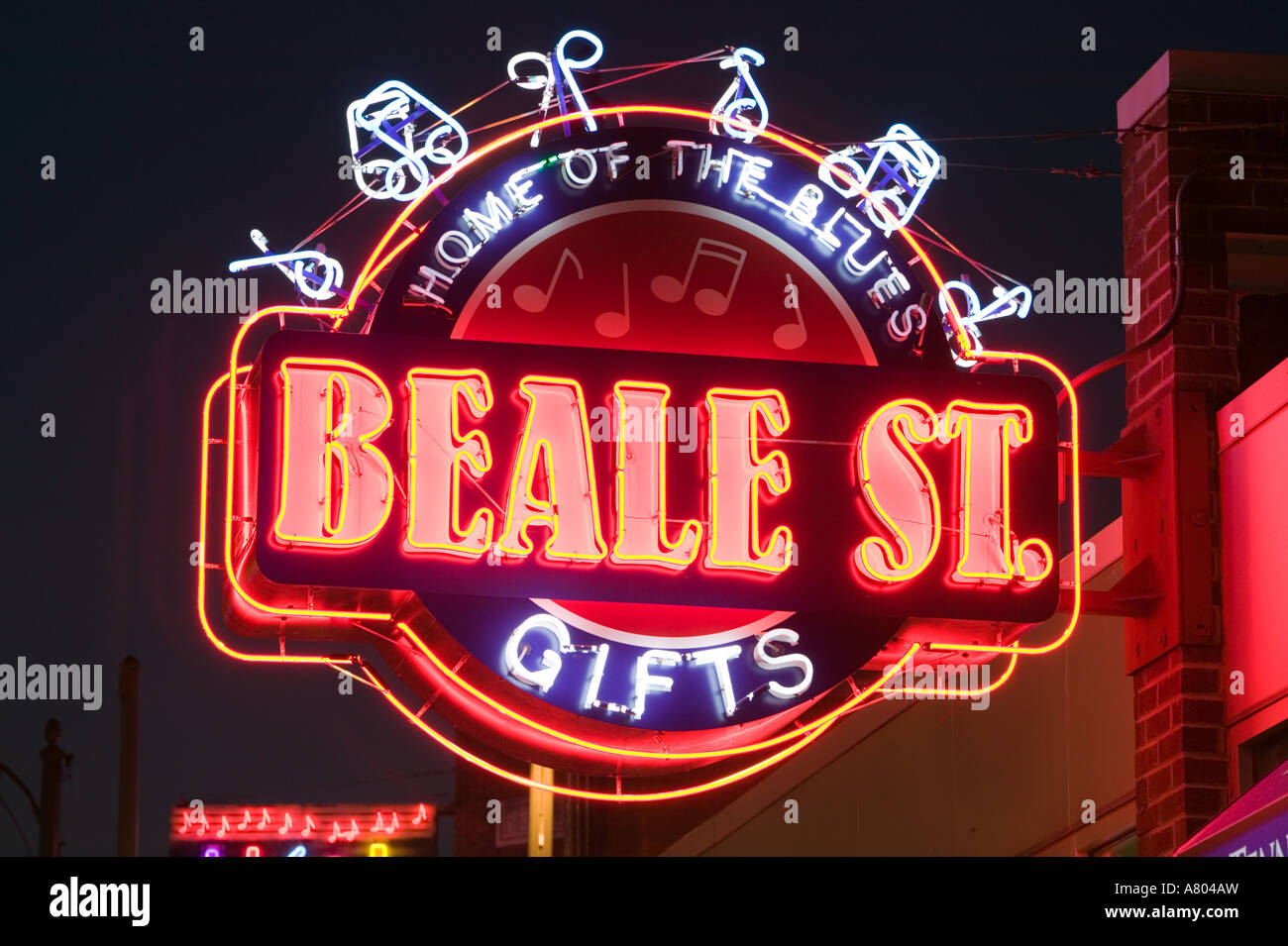 USA, Tennessee, Memphis, Beale Street Entertainment Area Neon Signs ...