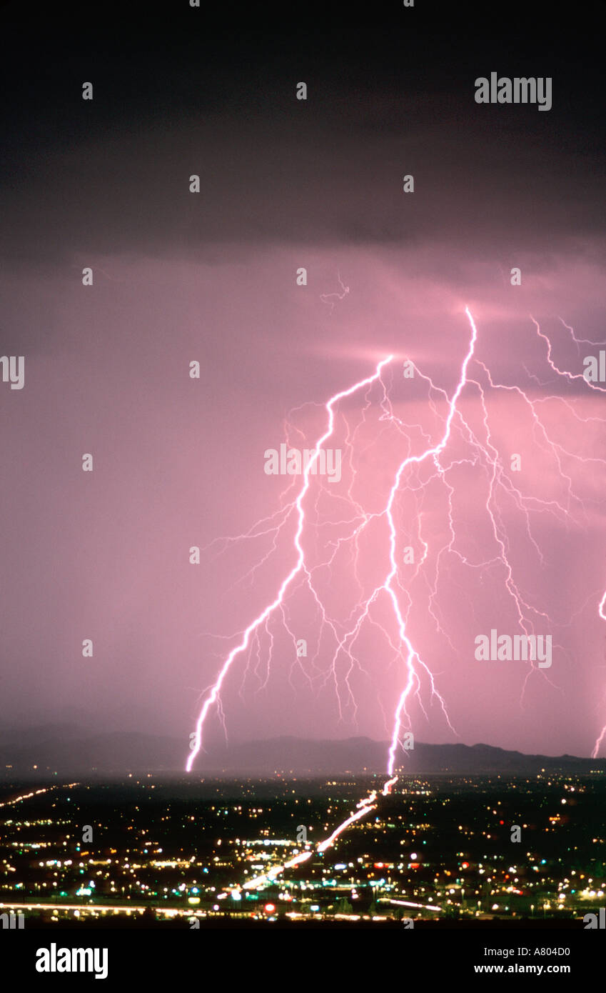 Lightning over the city of Tucson Arizona Stock Photo - Alamy