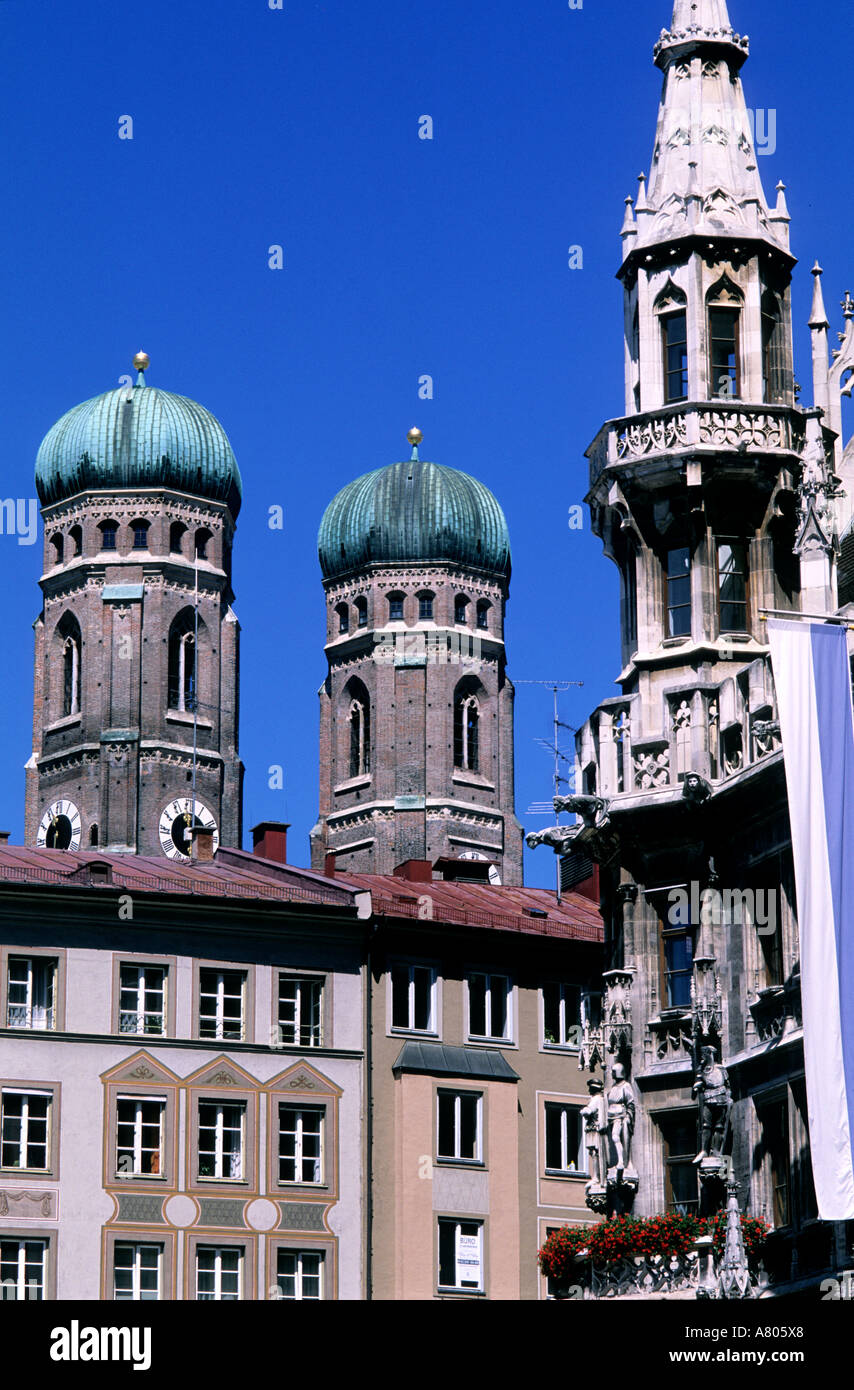 Germany, Bavaria, Munich, a spire of the New Town Hall (Neues Rathaus ...