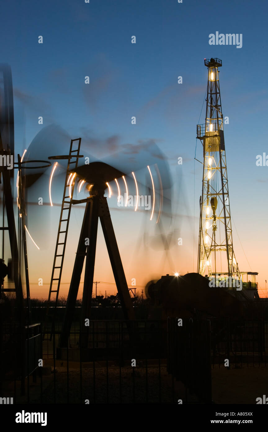 USA, TEXAS, Midland: Permian Basin Petroleum Museum Oil Derrick / Dusk ...