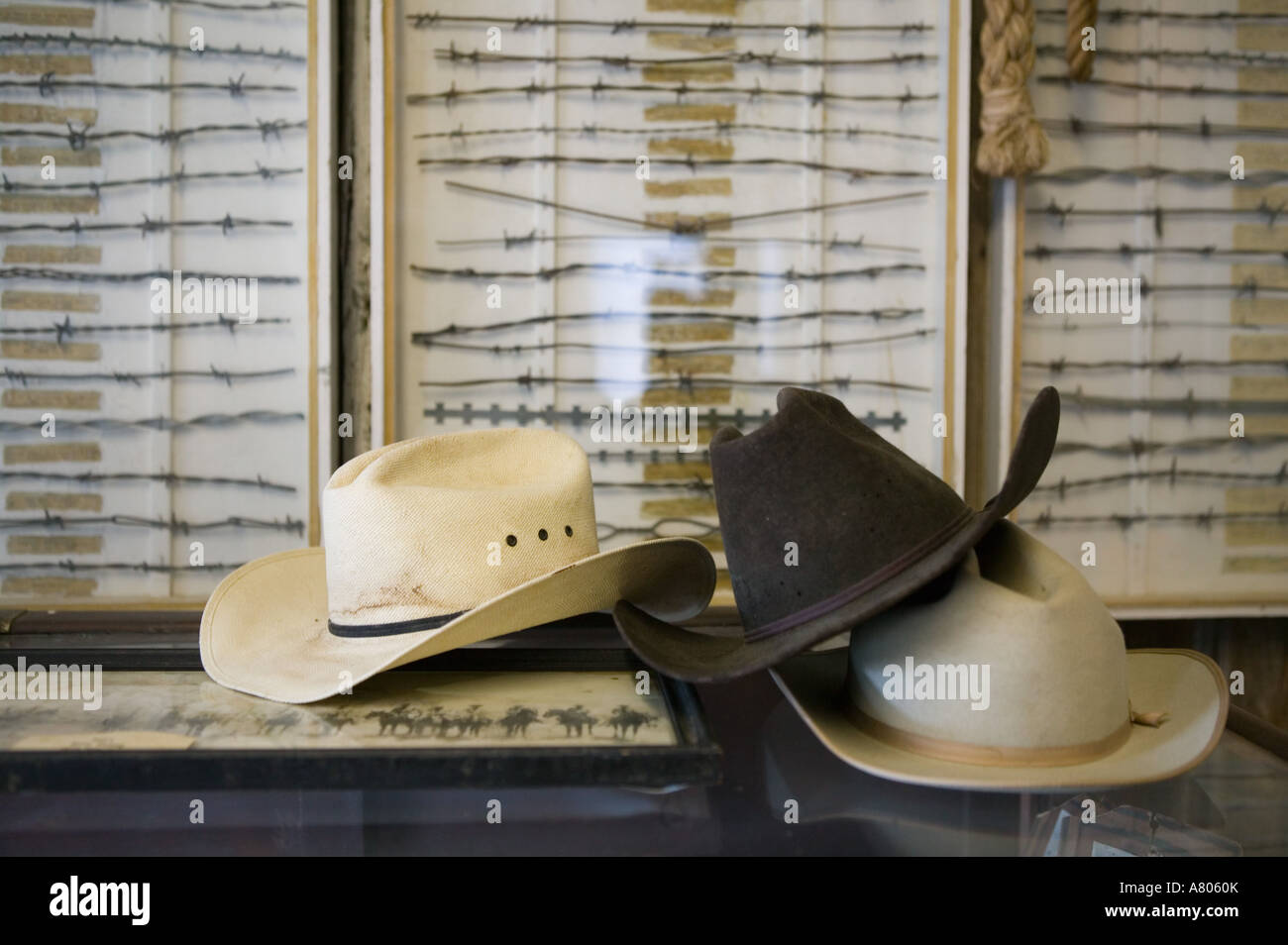 USA, TEXAS, Pecos: West of the Pecos Museum Display of Cowboy Hats ...