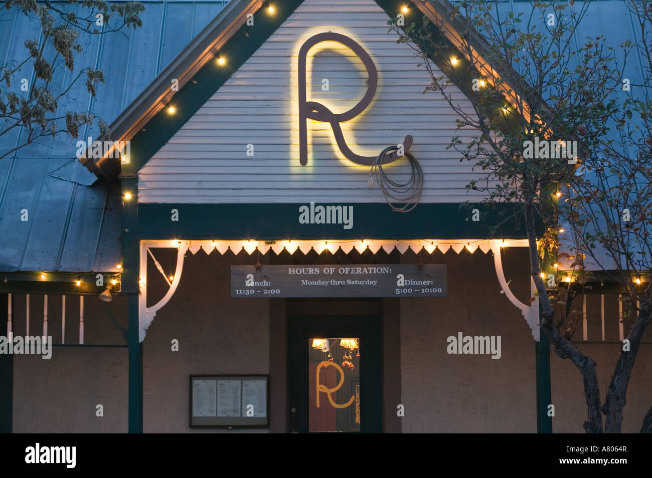 USA, TEXAS, West Texas, Alpine: Sign for the Reata Restaurant ...