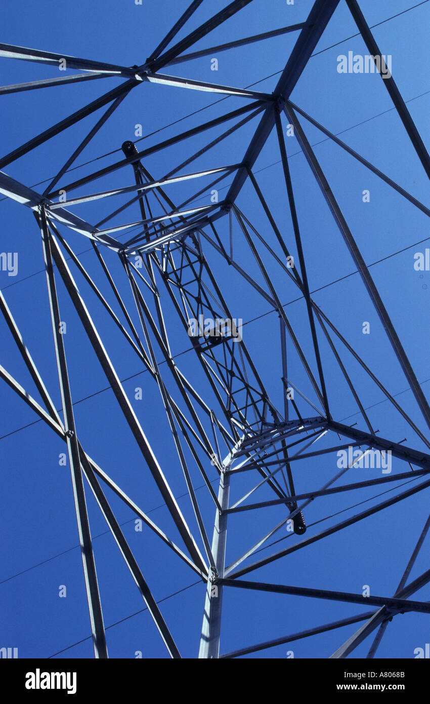 Electrical power lines with a blue sky Stock Photo - Alamy