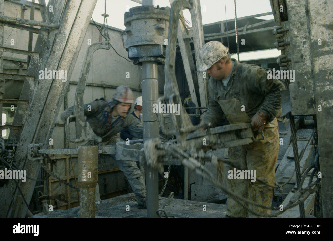 Rig workers on derrick rig floor Stock Photo - Alamy