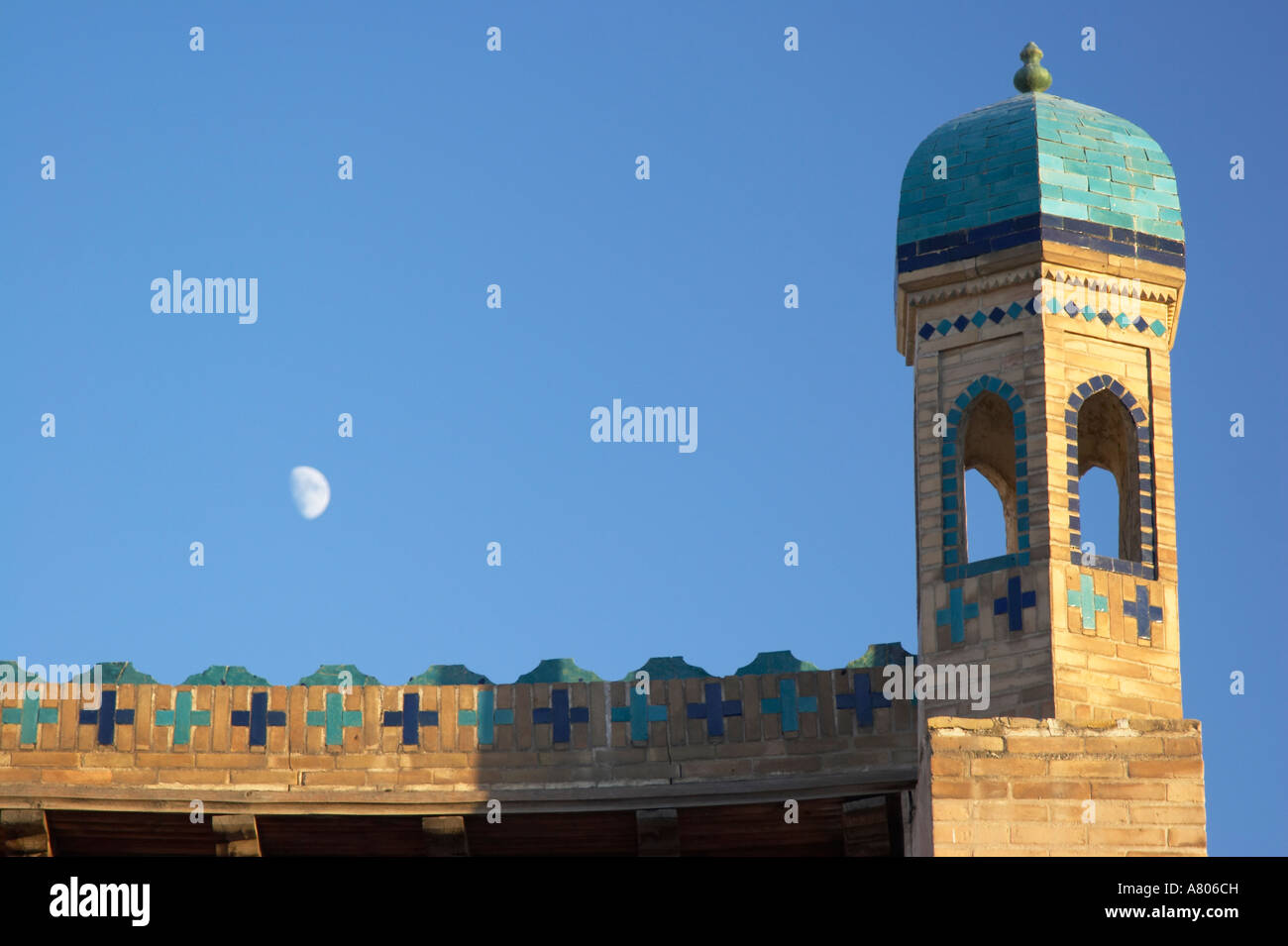 Turquoise Domed Tower With Moon In Background Stock Photo - Alamy