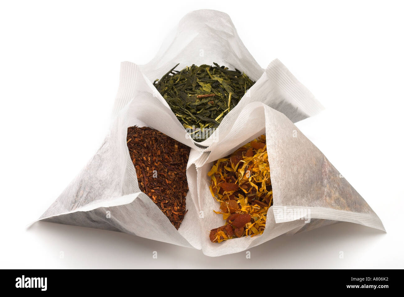 Close up on 3 open tea bags Stock Photo - Alamy