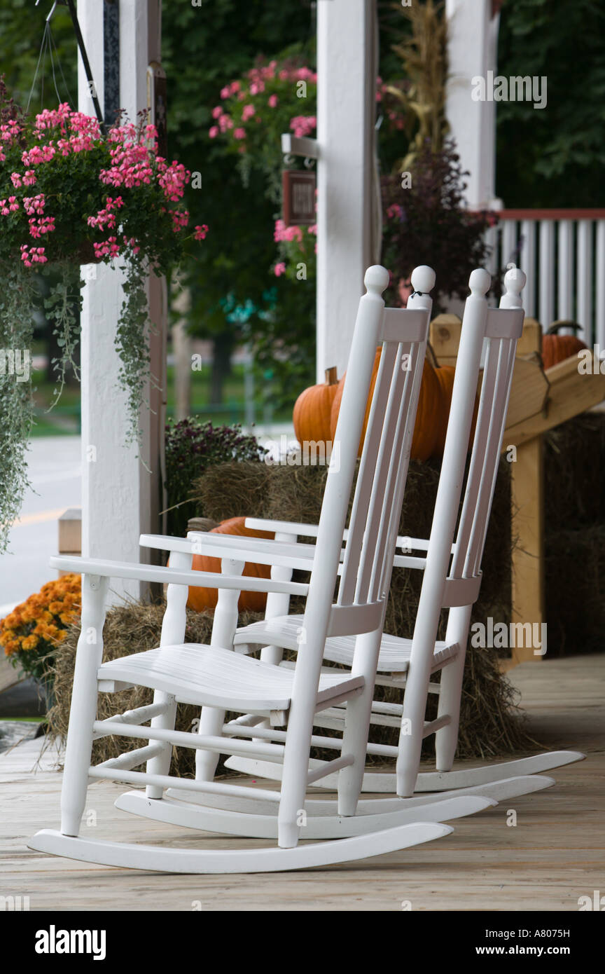 USA, Vermont, WESTON: Weston Country Store / Rocking Chairs Stock Photo ...
