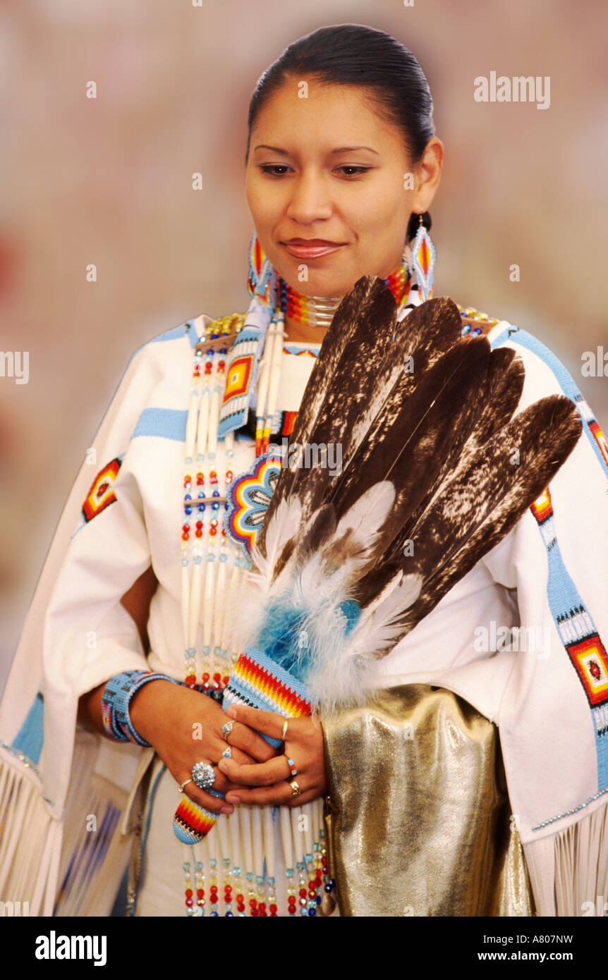 USA, Washington, Seattle. Young Southern Cheyenne Indian woman portrait ...