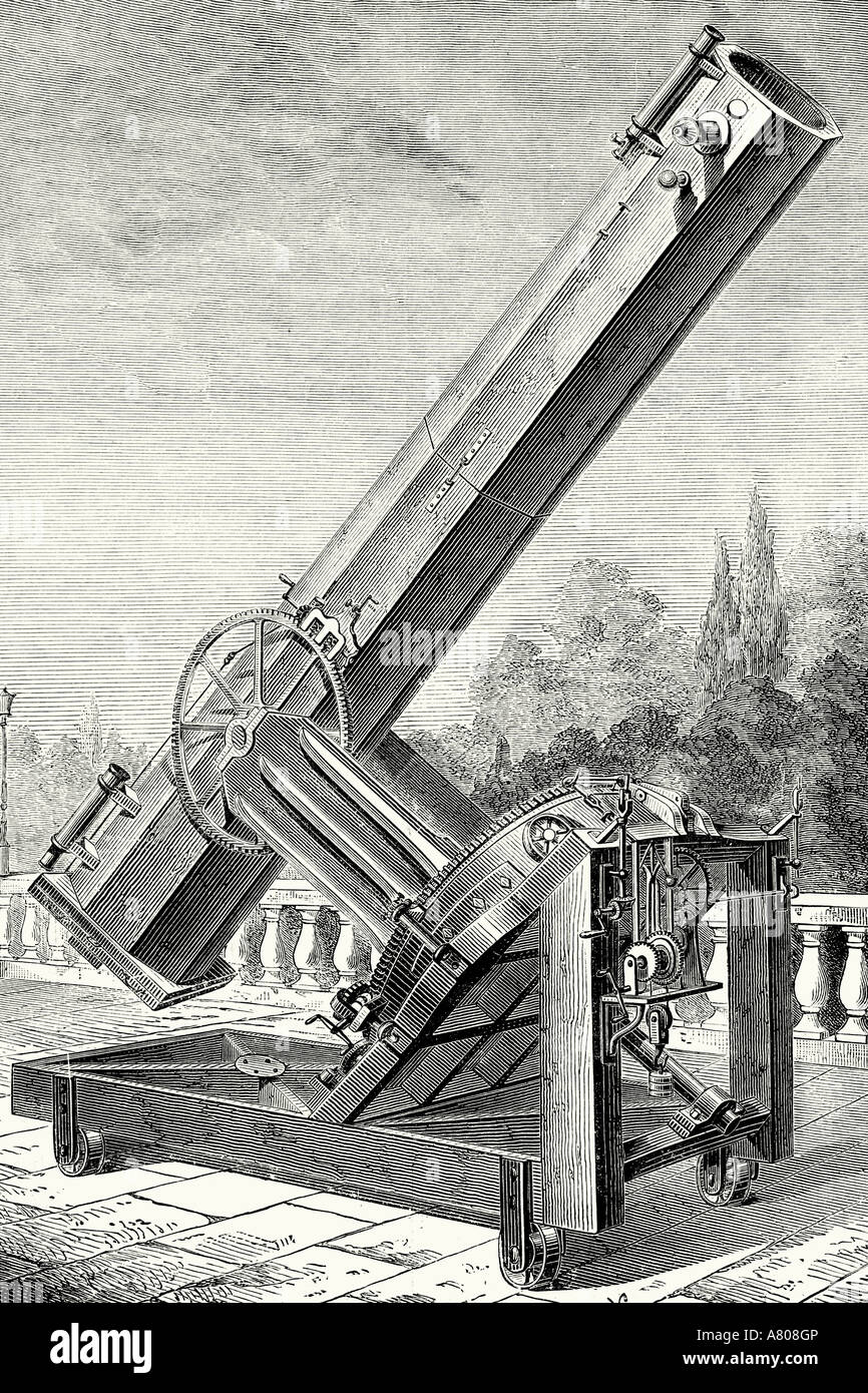 Mirror telescope. Marseille Observatory. France. Antique illustration ...